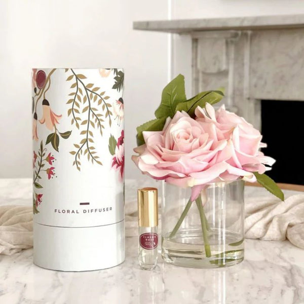 Scented Flower Diffuser - 3 Pink Roses & Fragrance Set