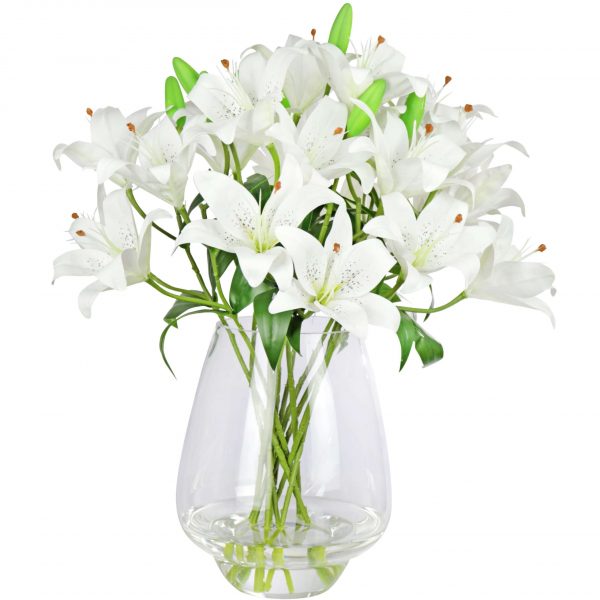 56cm Faux White Lily Arrangement